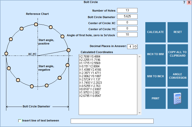 Machinist s Calculator Bolt Circle Coordinate Calculator